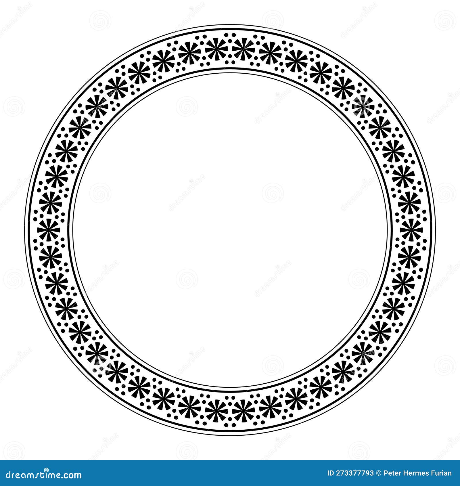 Circle Frame with Rosette Pattern and Dots, Decorative Circular Border ...