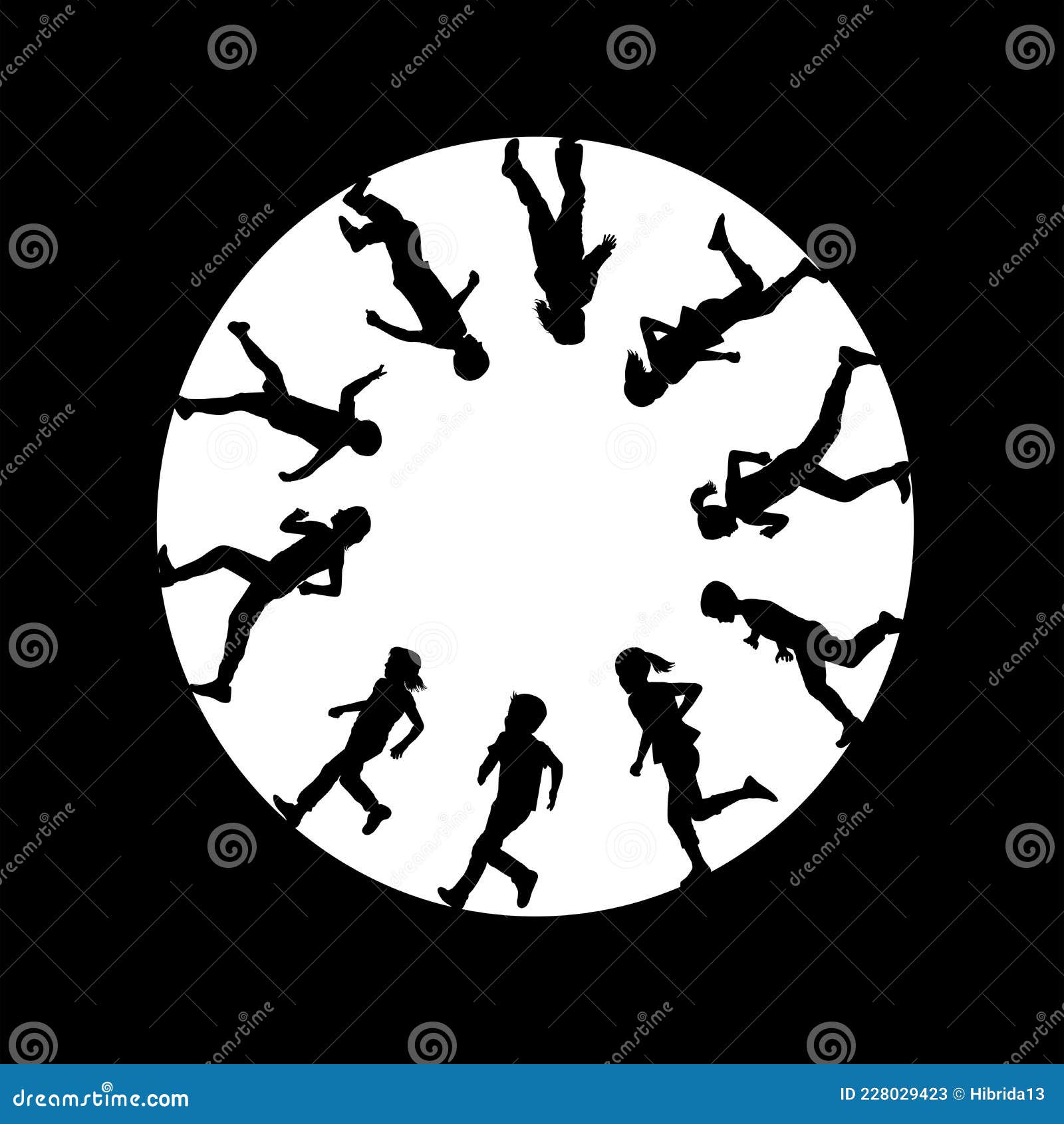 Circle Frame with Silhouettes of Children Running Stock Vector ...