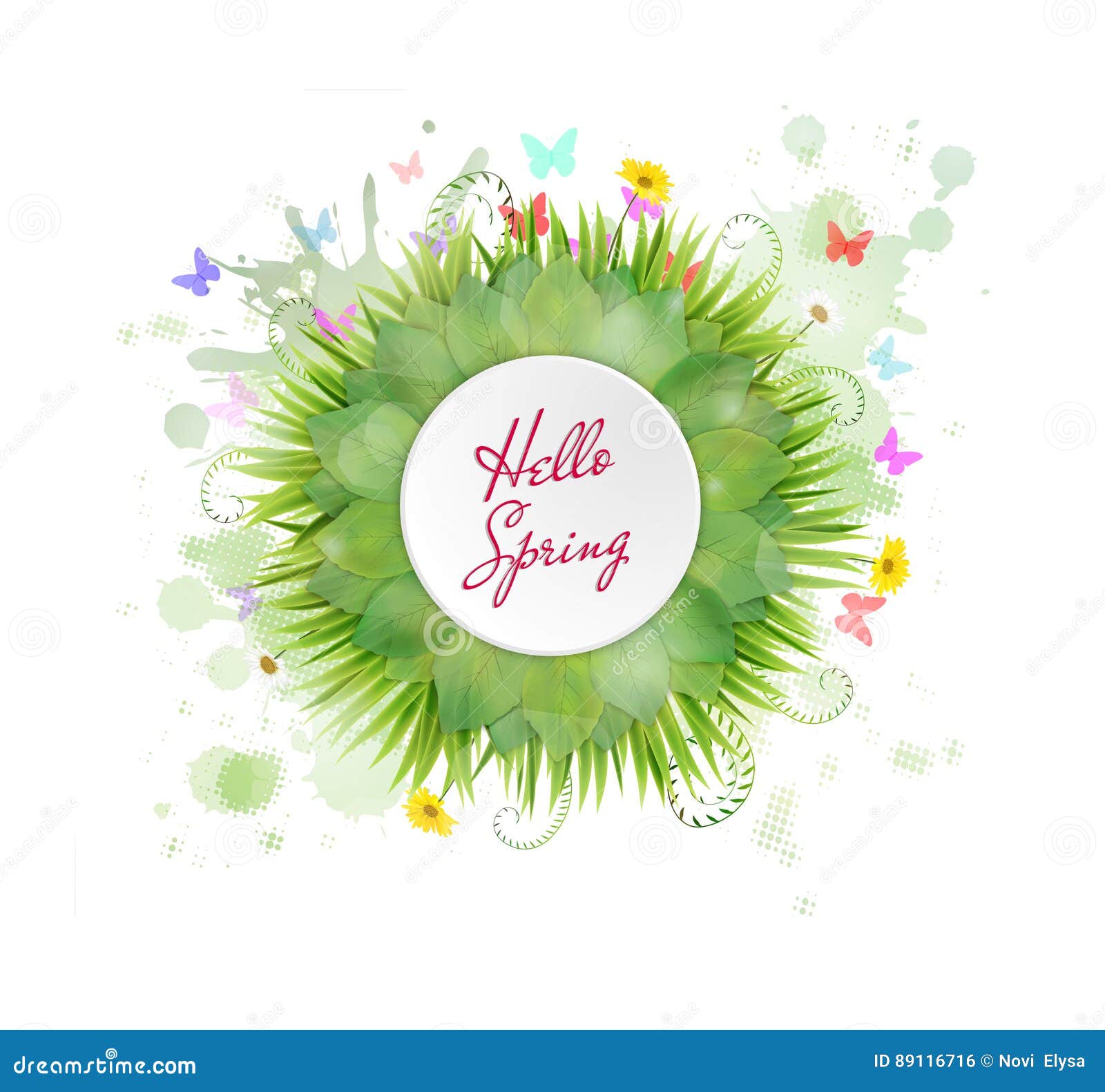Circle Frame with Text Hello Spring and Flowers Stock Vector ...