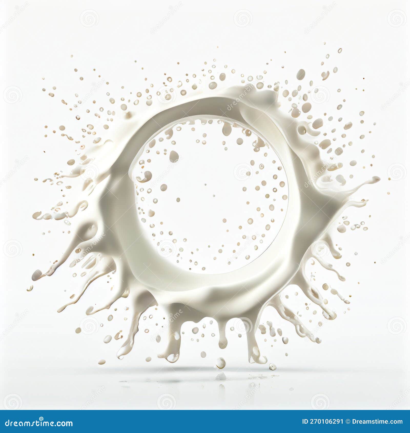 A Circle Frame with White Milk Splashes on White Background. Stock ...