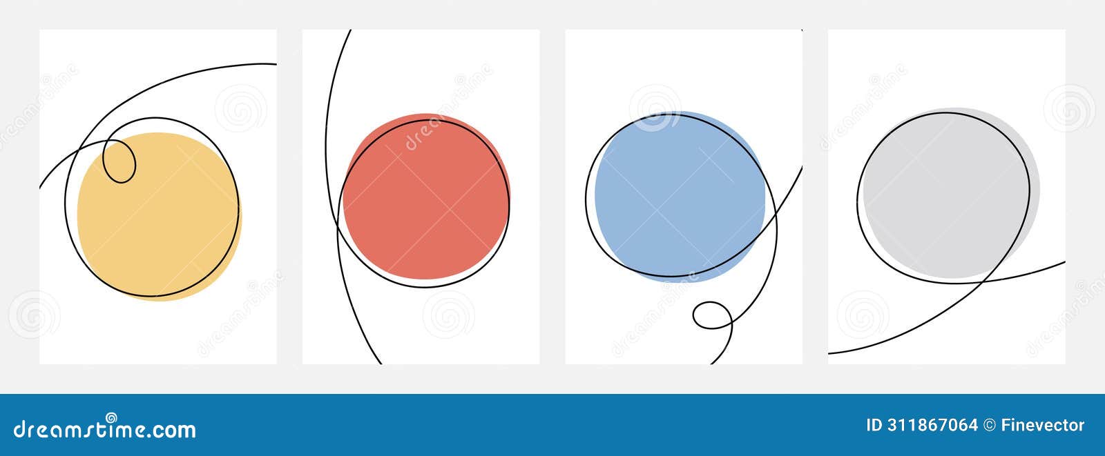 Circle Frames Set. Line Art. Round Frames. Continuous Black Line. Hand ...