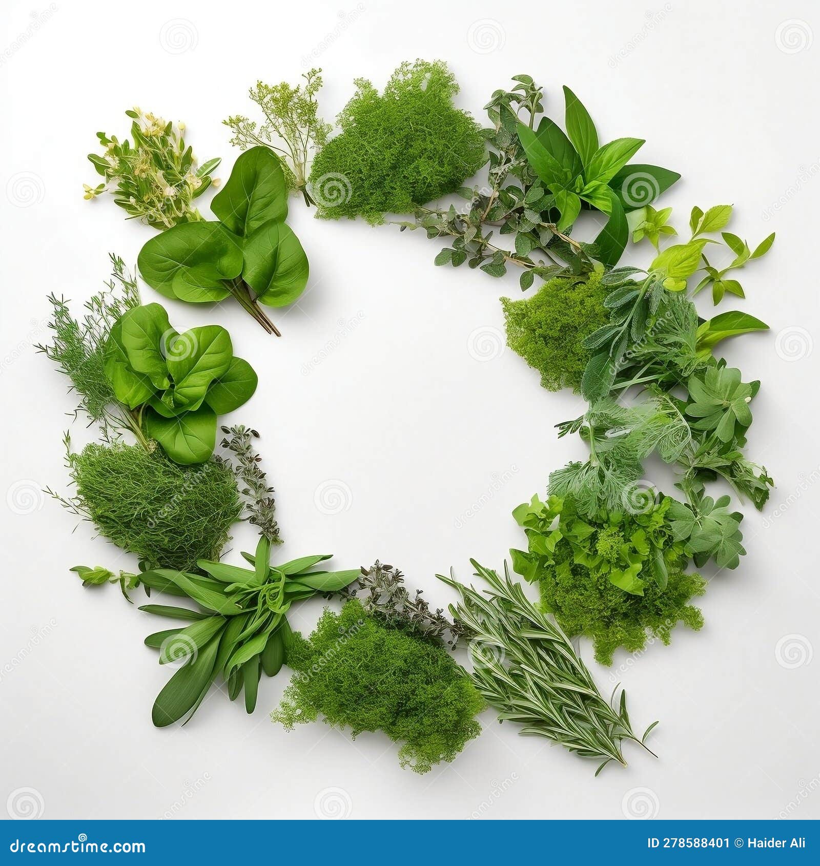 Circle of Fresh Green Herbs with Empty Space. AI Stock Illustration - Illustration of fresh ...