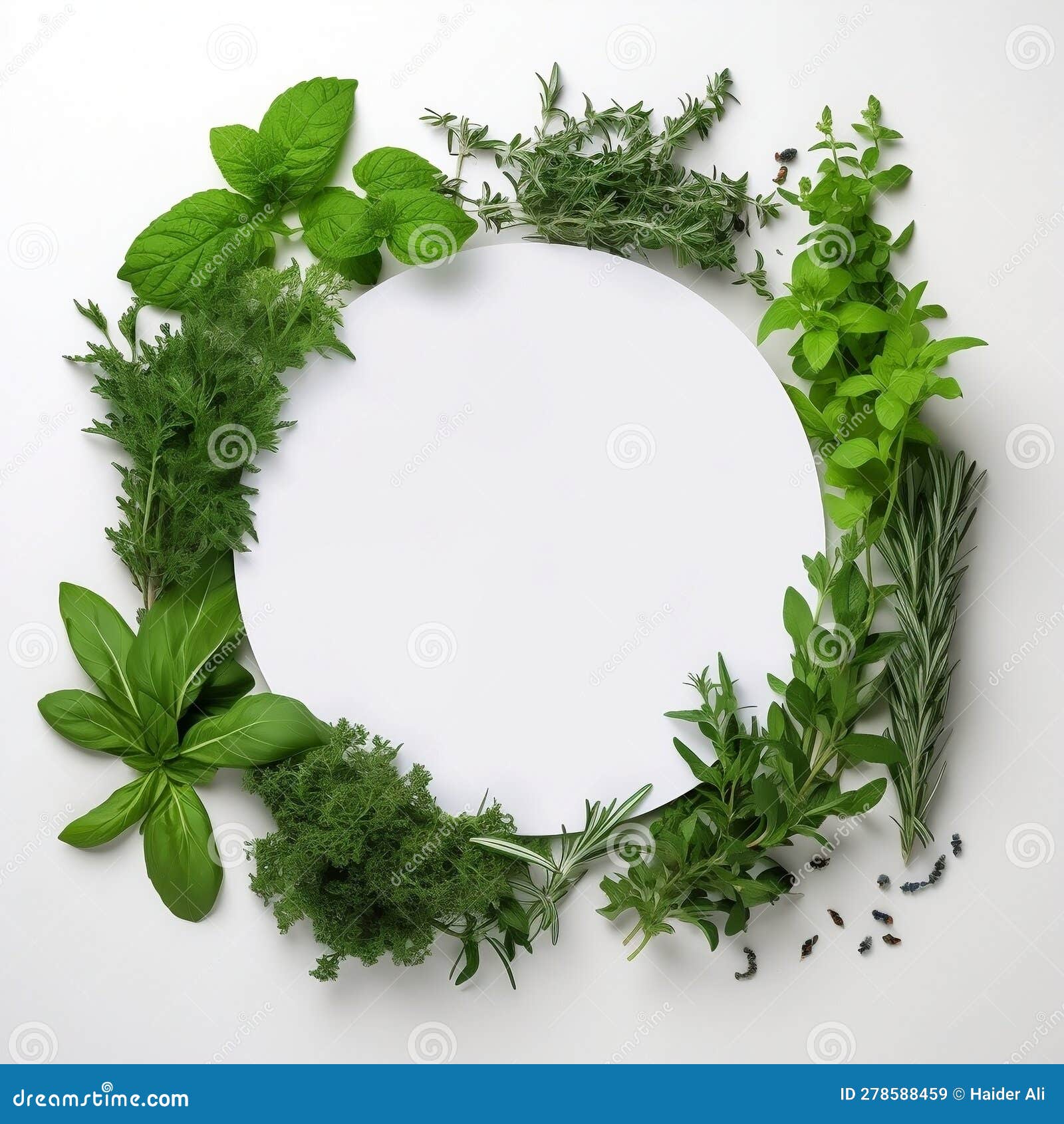 Circle of Fresh Green Herbs with Empty Space. AI Stock Illustration - Illustration of botanical ...