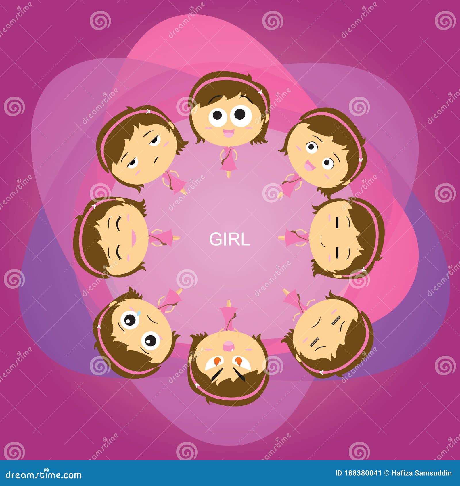Circle of Girls with Expression. Vector Illustration Decorative Design ...