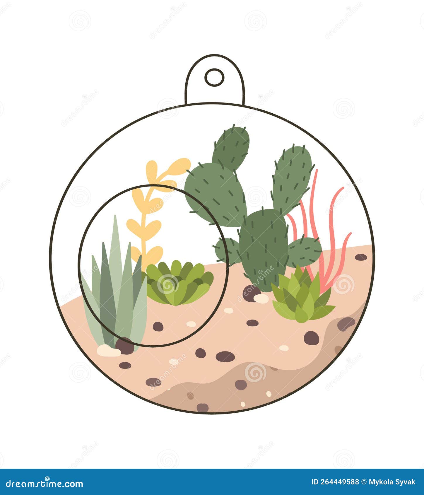 Circle Glass Terrarium with Evergreen Plants Flat Icon Stock Vector ...