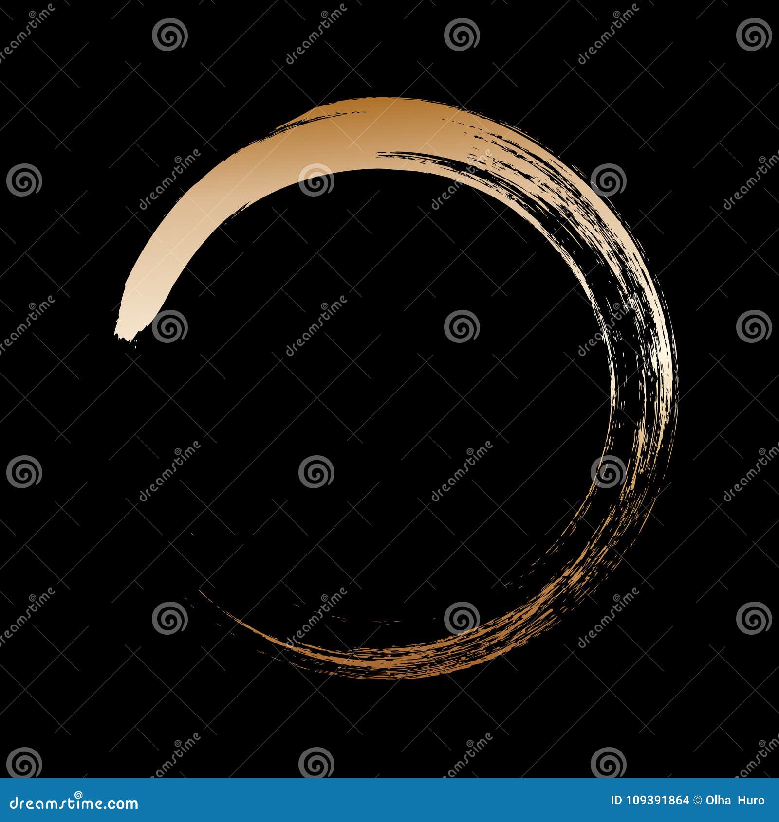 Circle Gold Frame Painted with Brush Strokes on Black Background ...