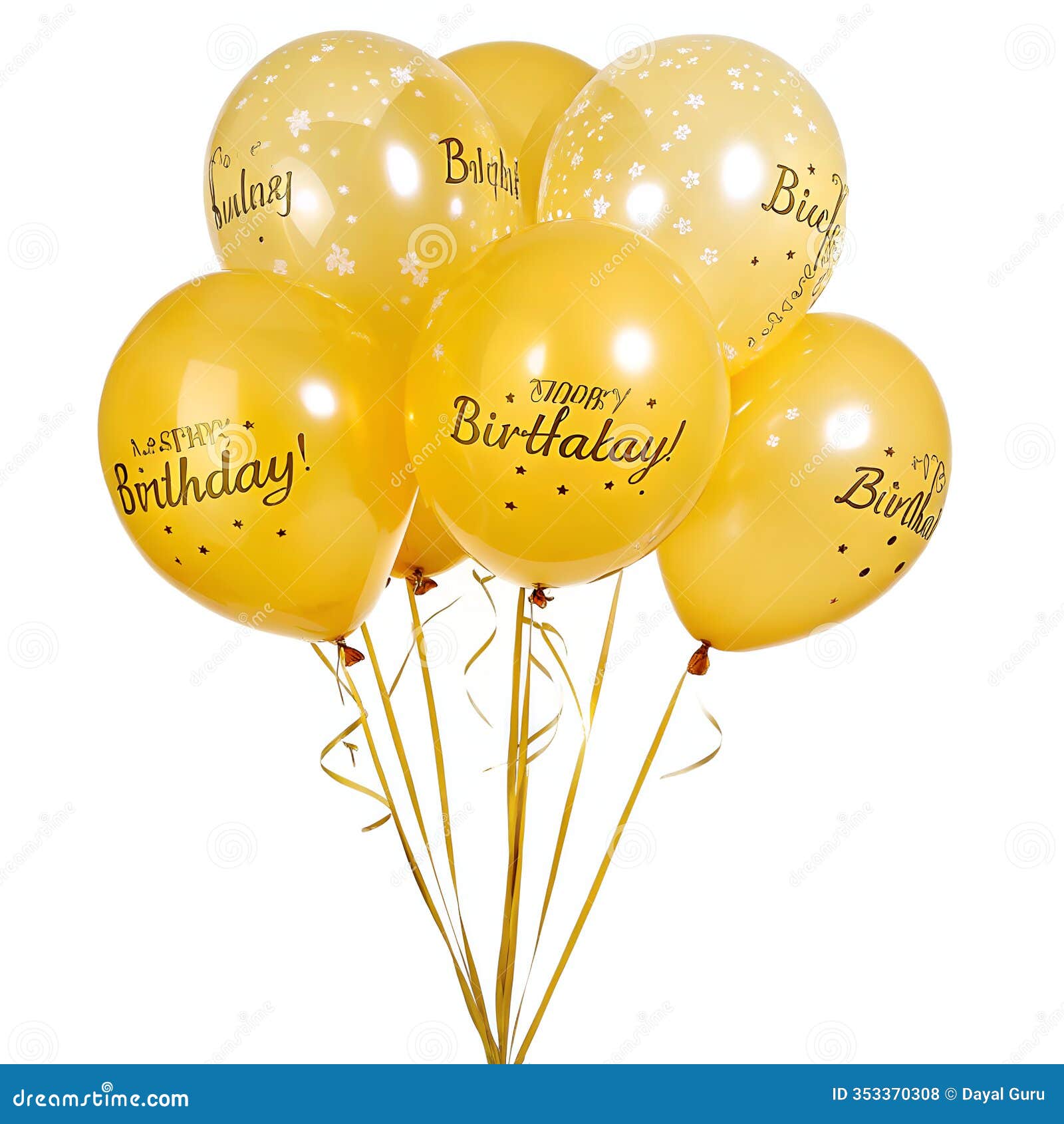 Circle with Golden Birthday Balloons Isolated on White Background Stock ...
