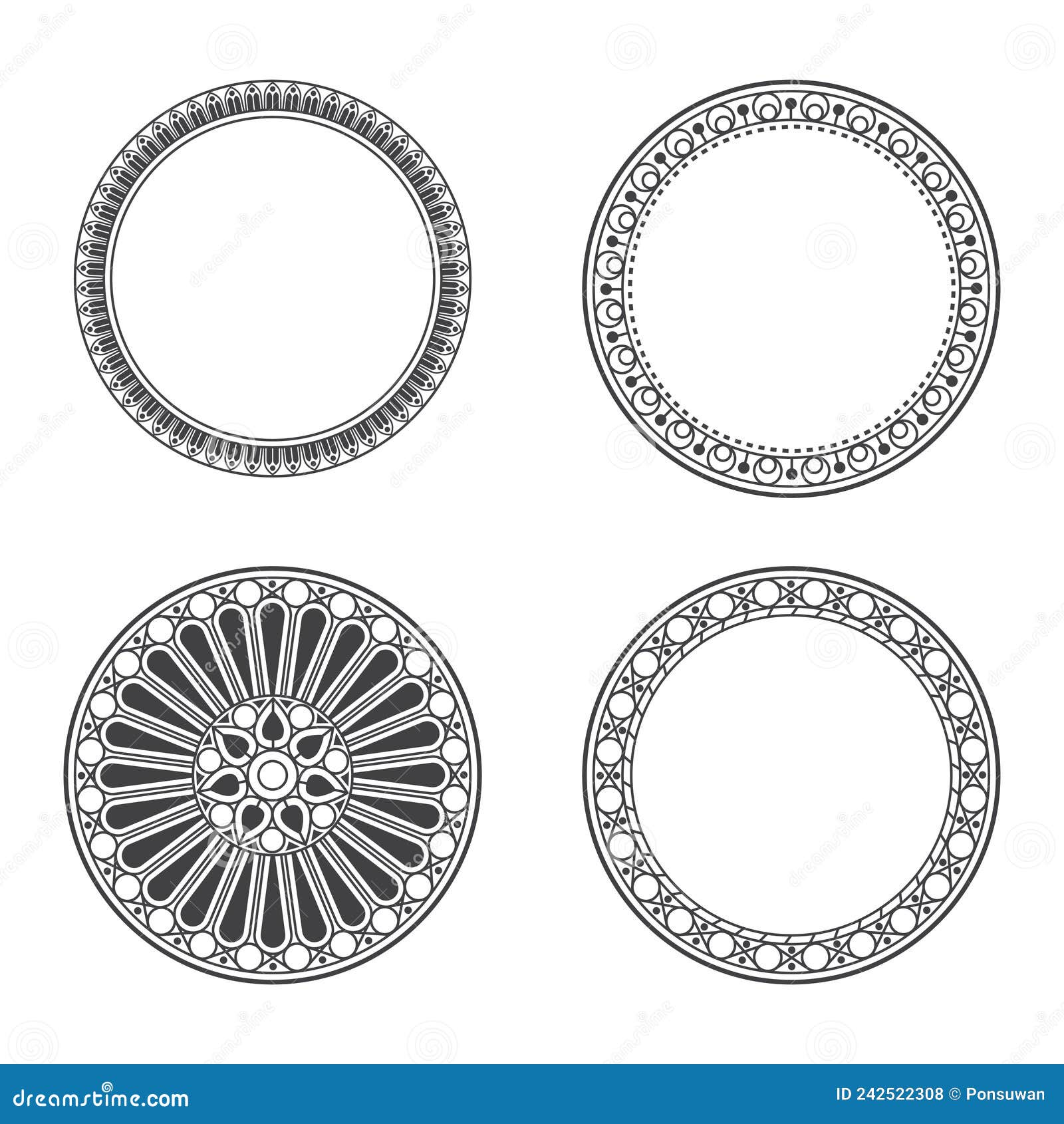 Circle Gothic Boarder Pattern Frame Vector Illustration Set Stock ...