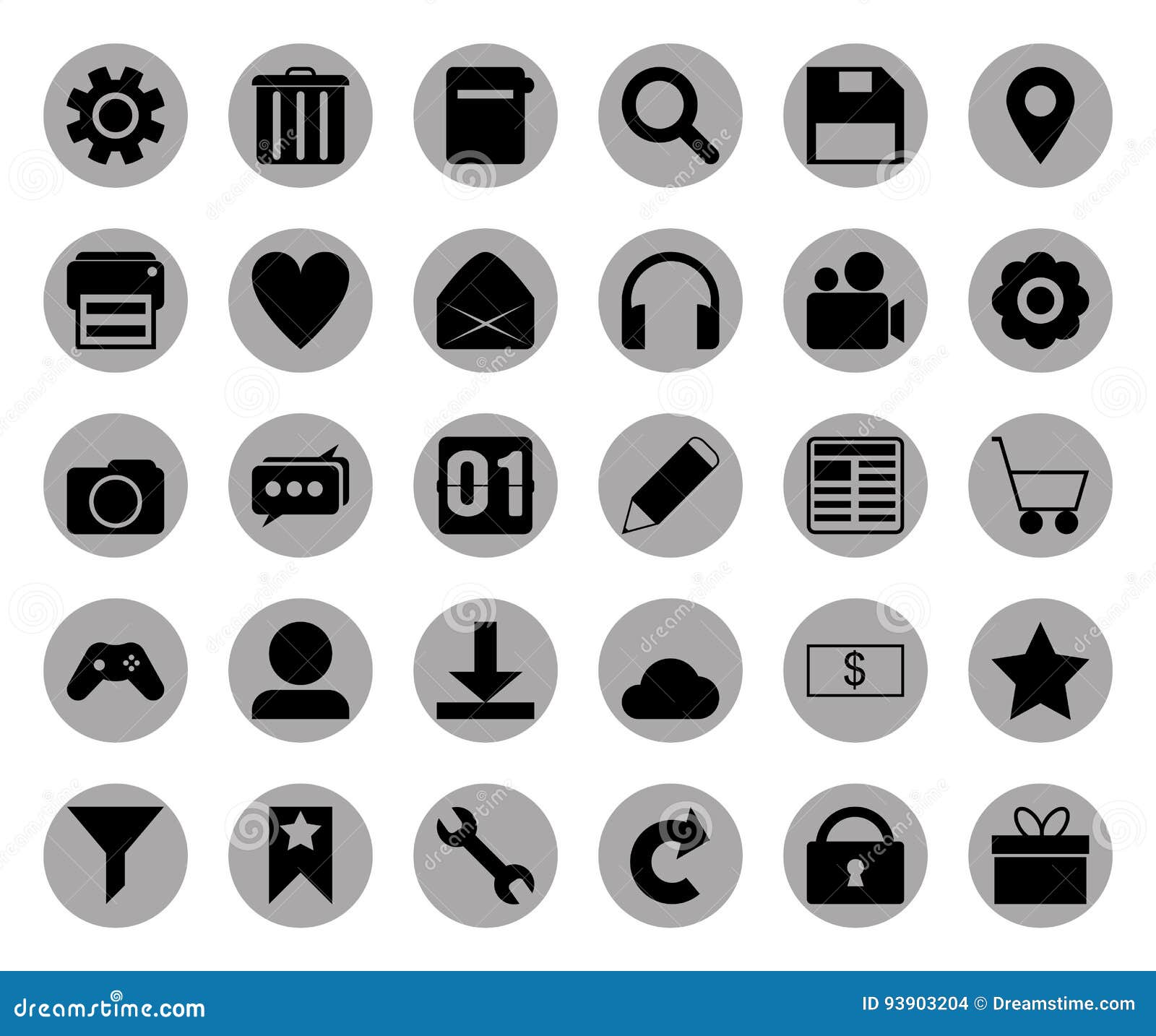 Circle grey icon set stock vector. Illustration of computer - 93903204