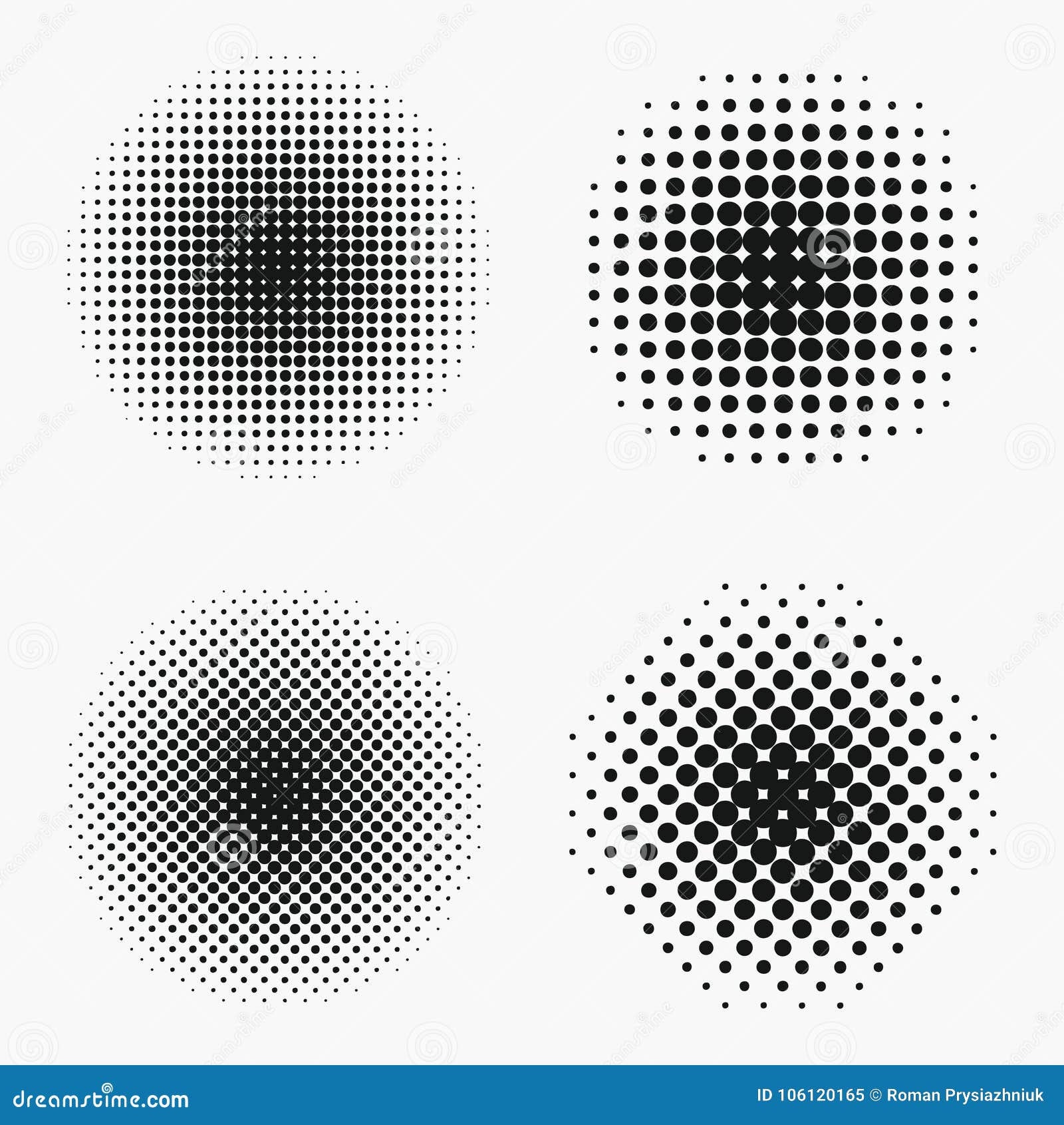 Circle Halftone Effects Set. Monochrome Dots Semitone Stock Vector ...