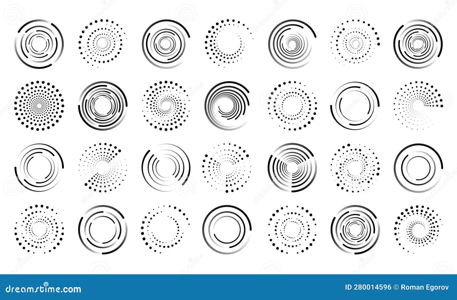 Circle Halftone Lines. Speed Loading Process. Black Dot Patterns ...