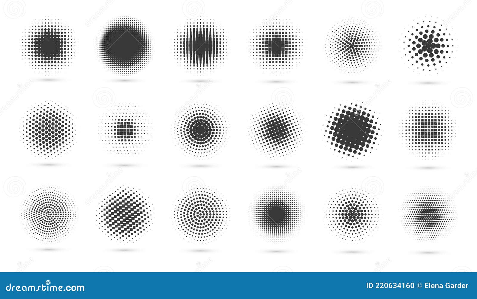 Circle Halftone Set. Modern Dotted Circles Halftones. Black Dotwork ...