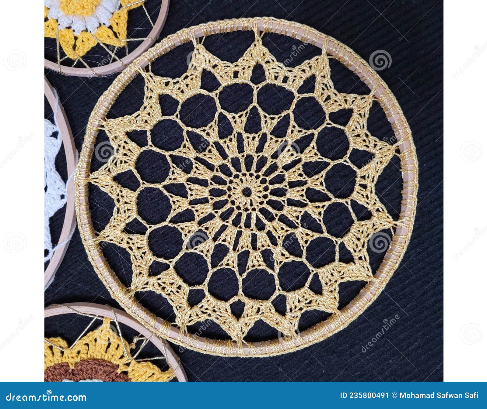 Handmade Crochet with Wooden Circle Frame. Stock Image - Image of ...