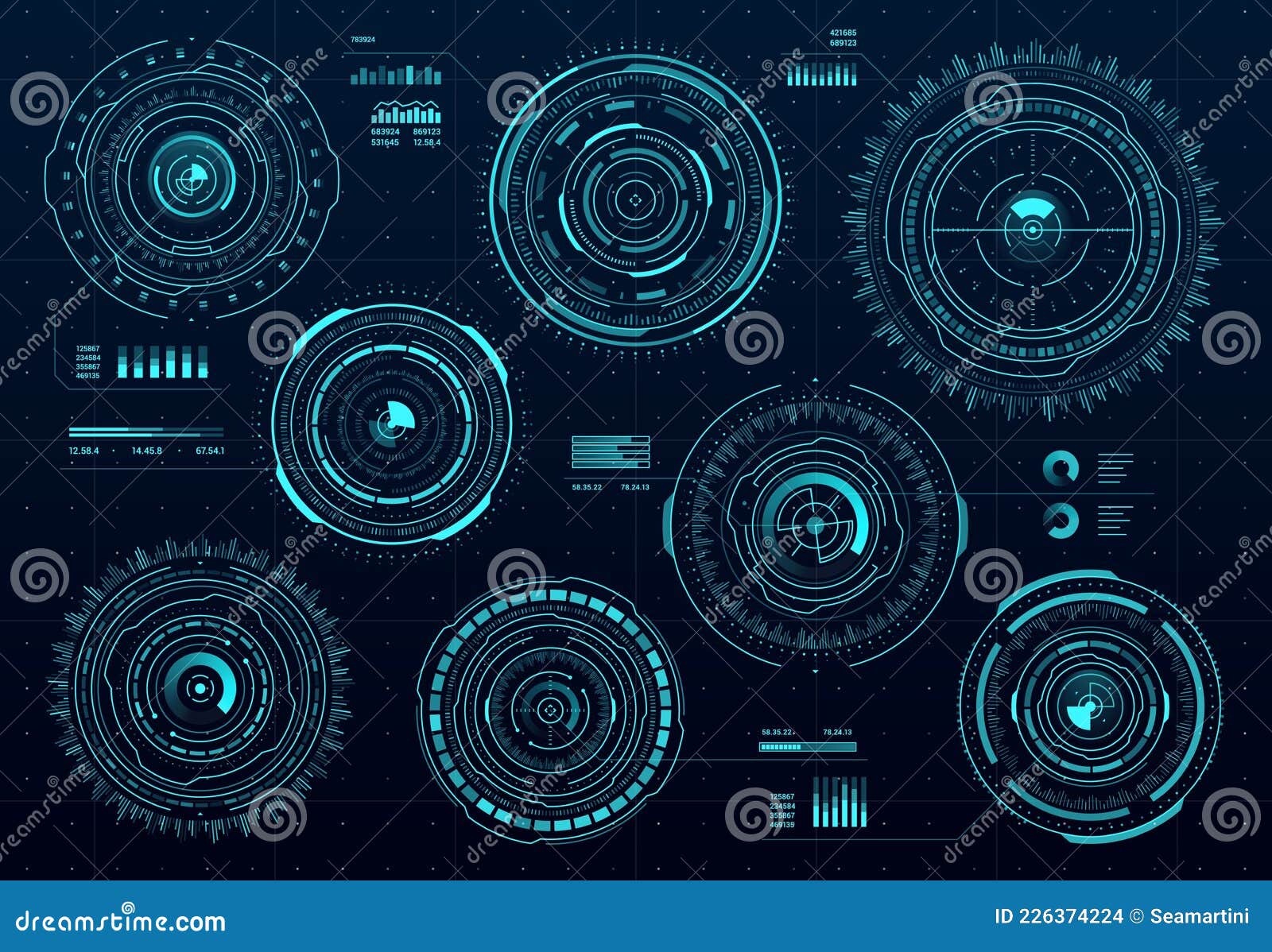 Circle HUD Digital Interface, Data Dashboard Stock Vector - Illustration of future, game: 226374224
