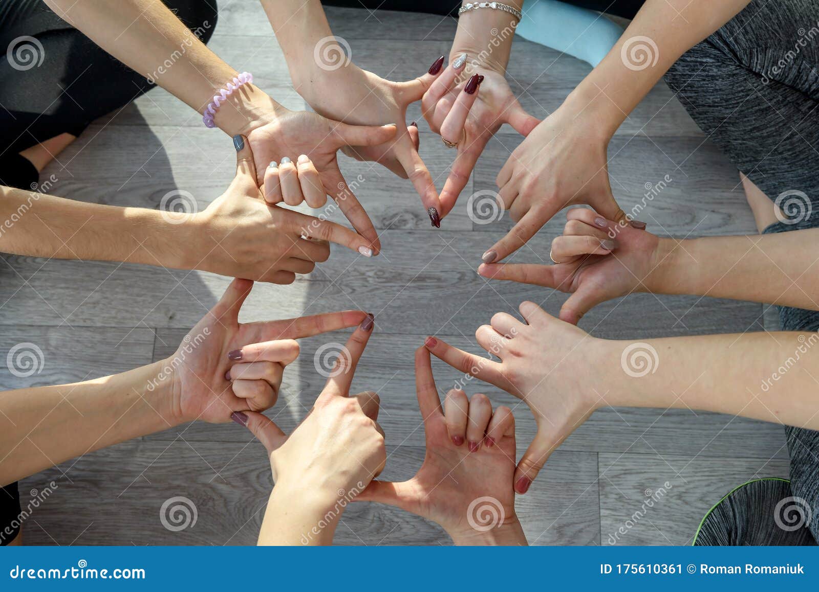 Circle of Human Hands Doing Yoga Exercises Close Up Stock Image - Image ...