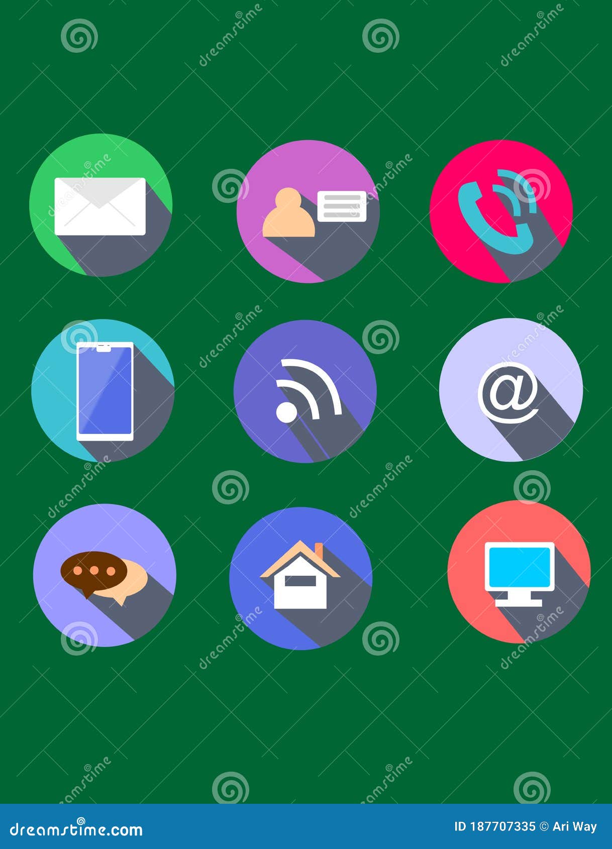 Flat Circle Communication Icon Pack Stock Vector - Illustration of ...