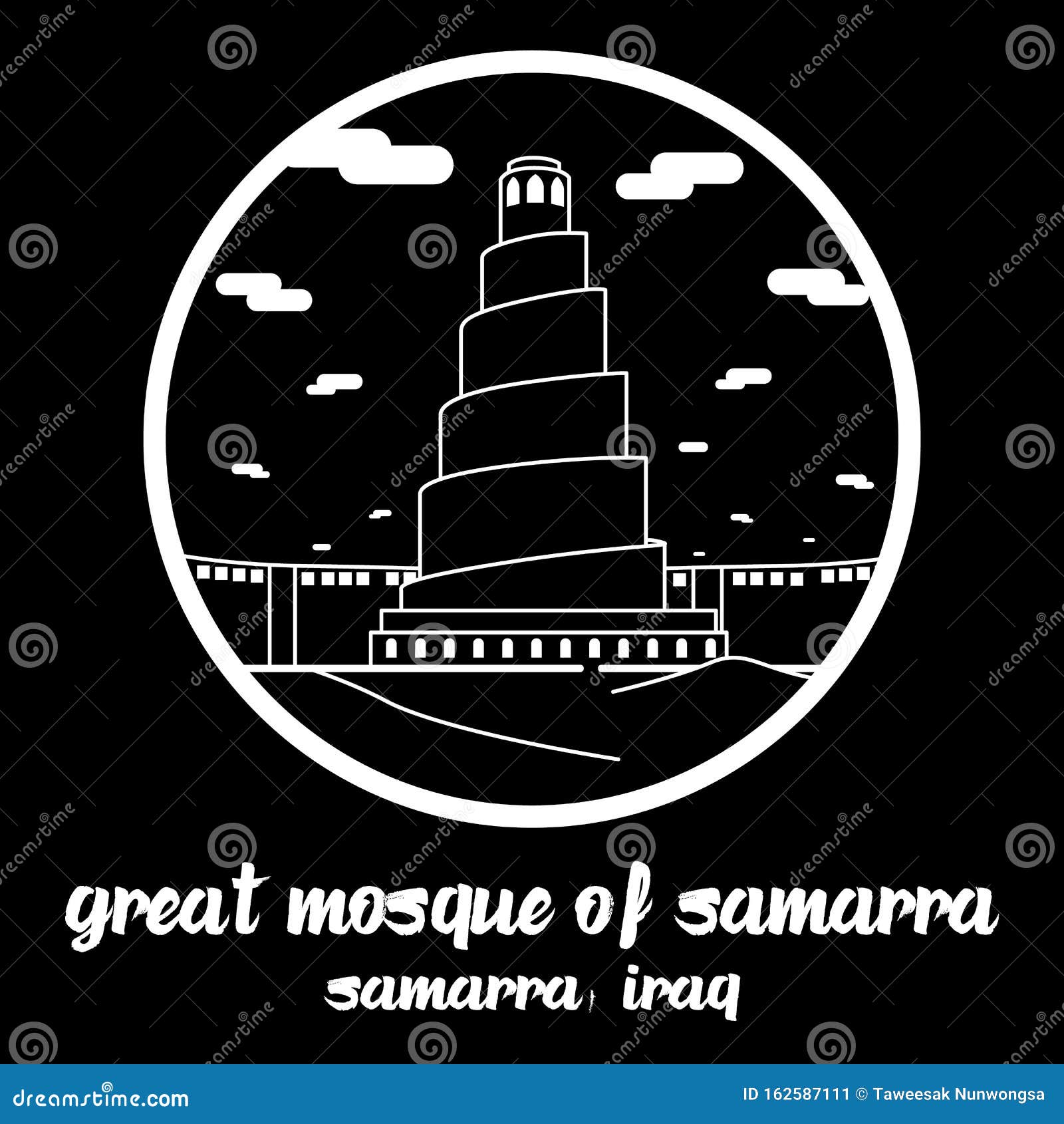 Circle Icon Line Great Mosque of Samarra. Vector Illustration Stock ...