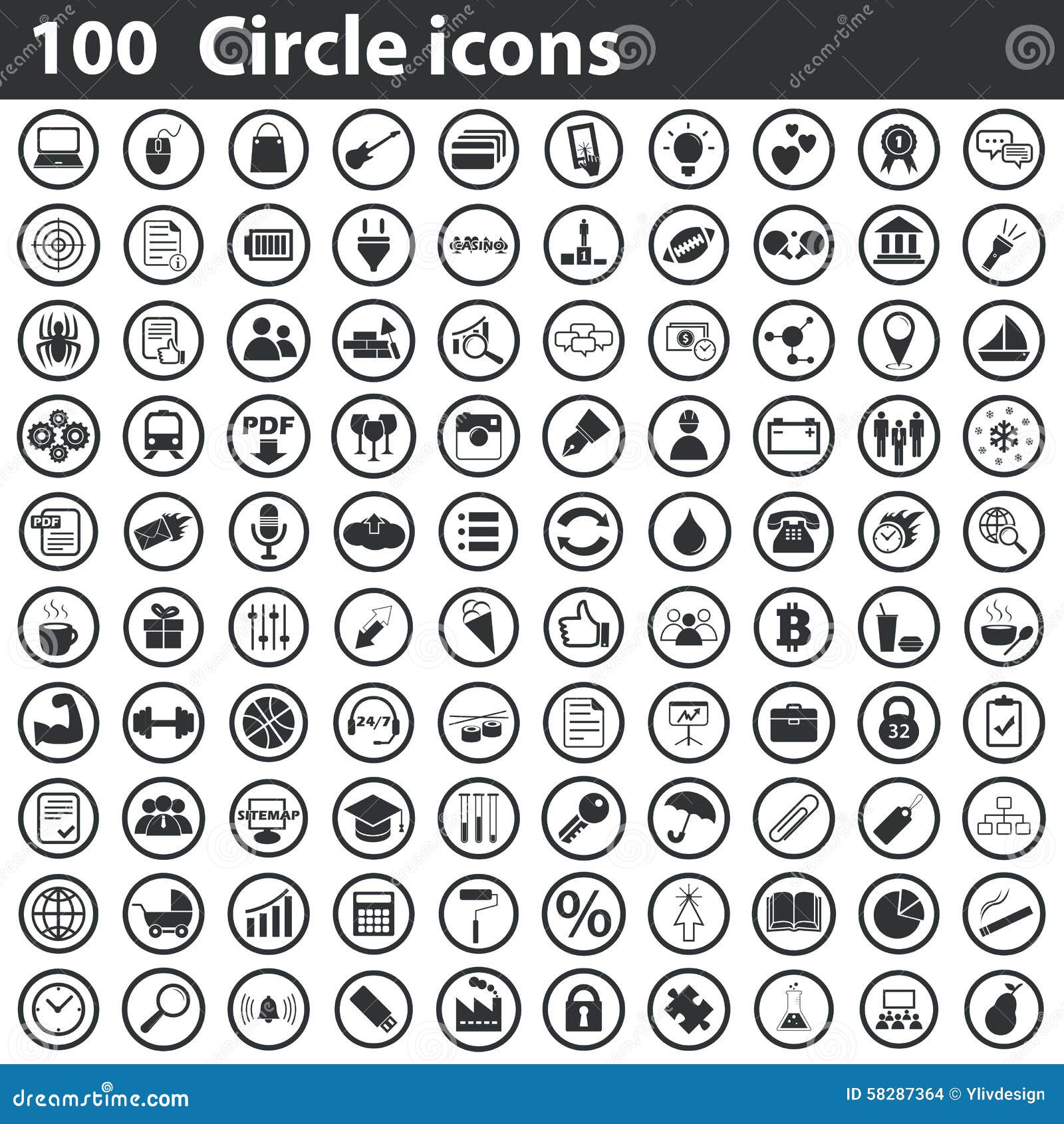 100 circle icons set stock vector. Illustration of icon - 58287364