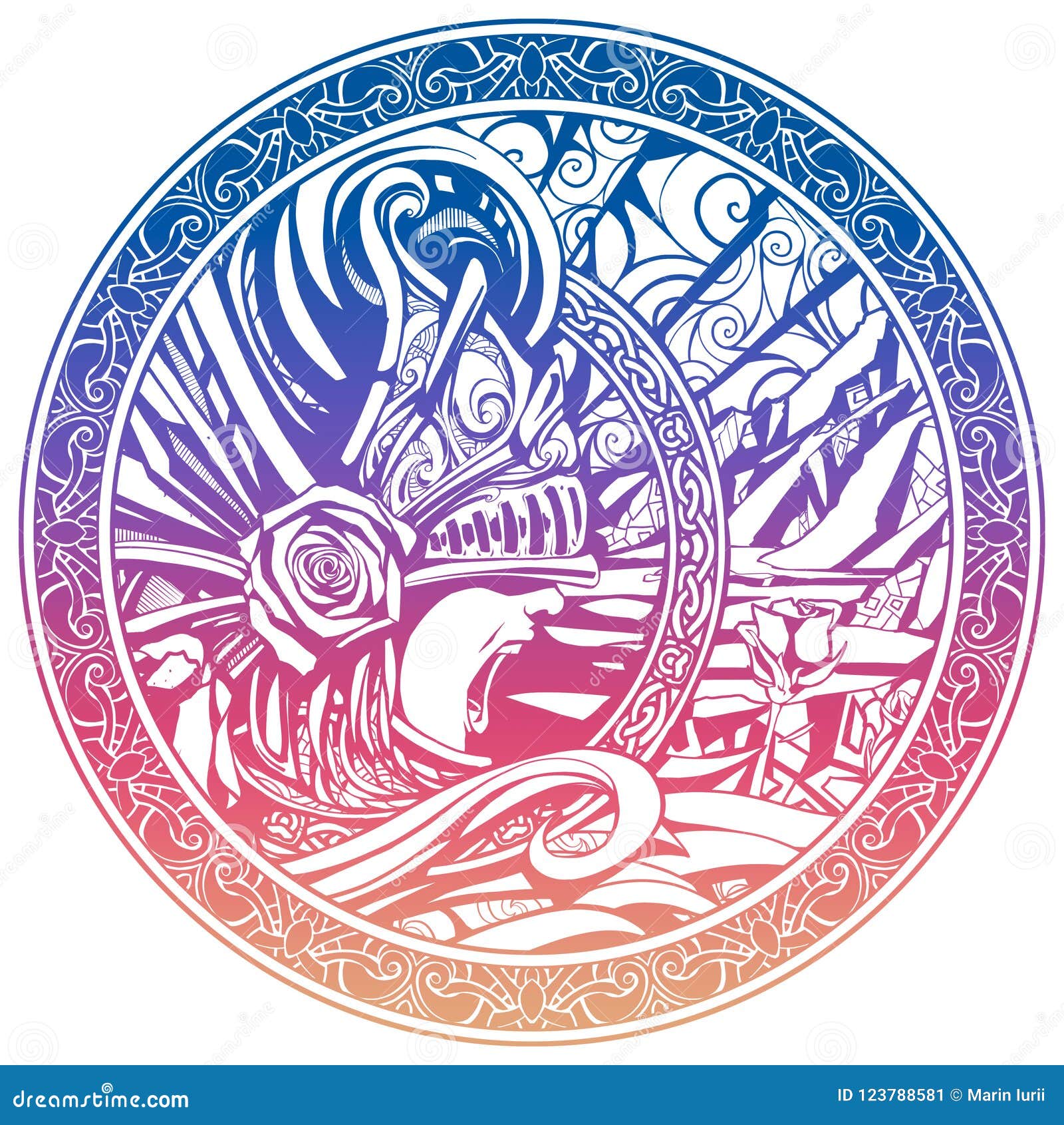 Circle with the Image of Screaming Valkyrie Stock Illustration ...