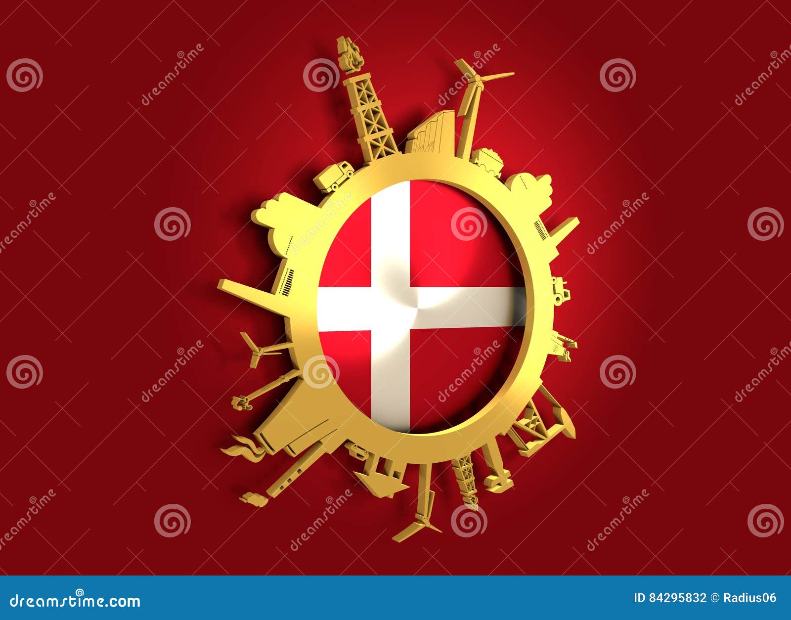 Circle with Industry Relative Silhouettes. Denmark Flag Stock ...