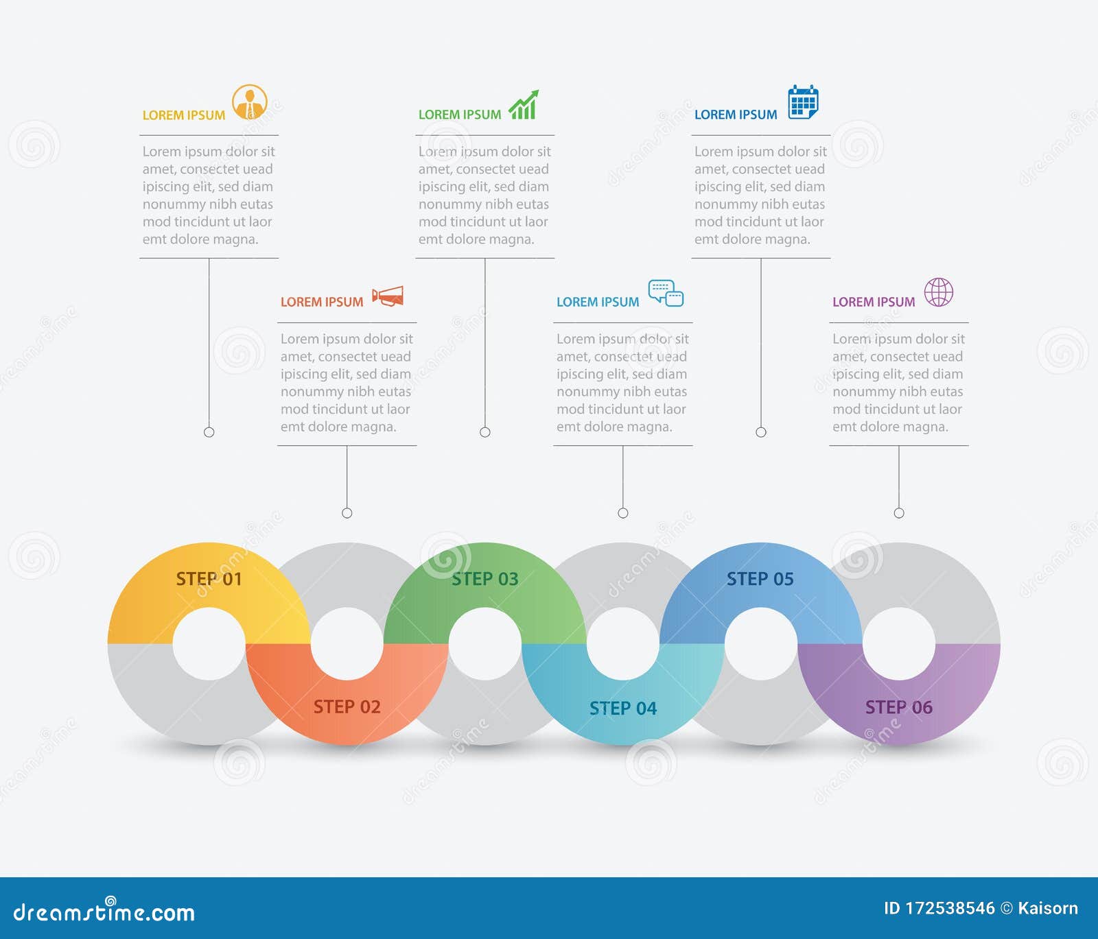 6 Circle Infographic with Abstract Timeline Template. Presentation Step ...