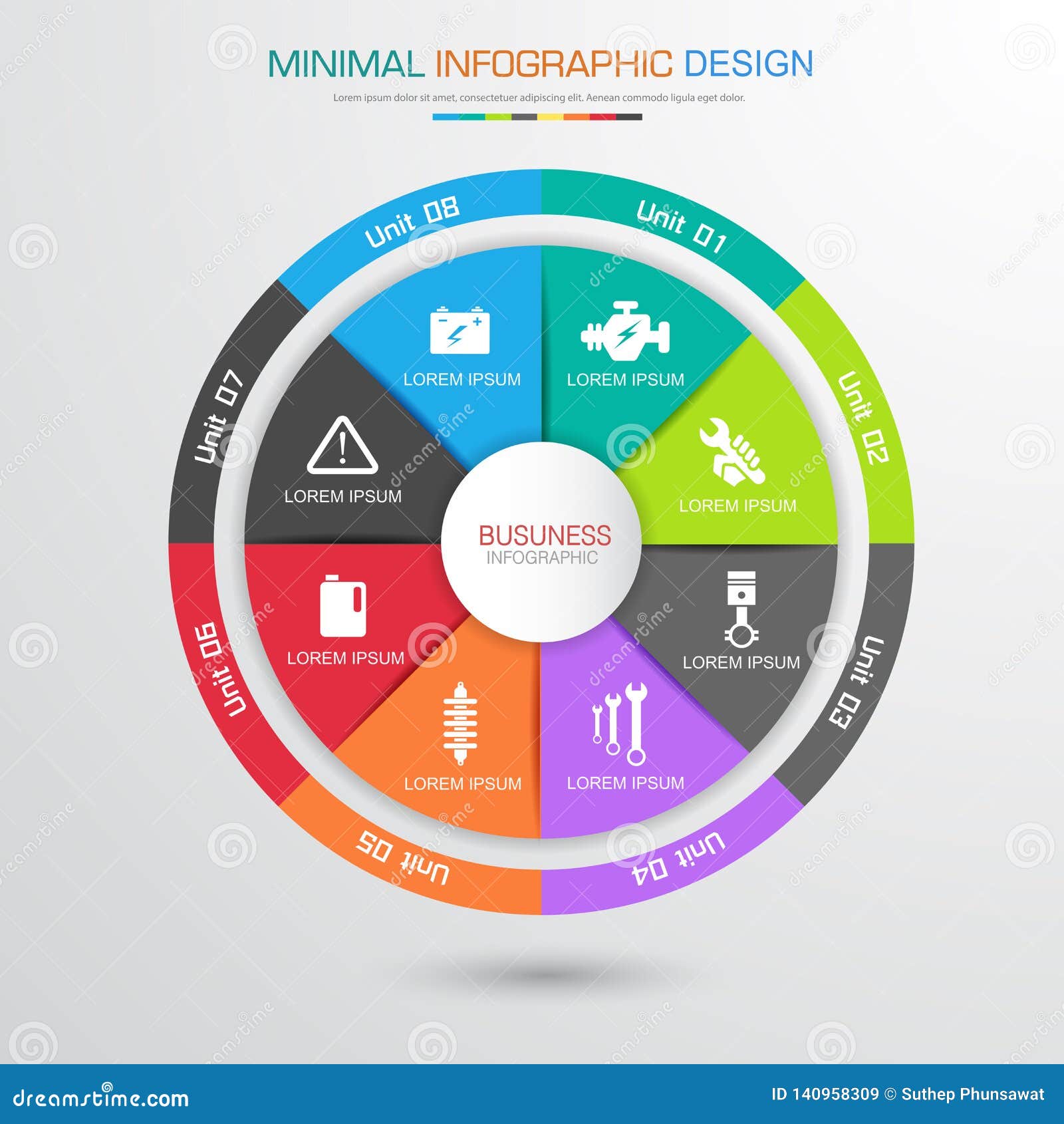 Circle Infographic Elements with Car Service Icon on Full Color ...