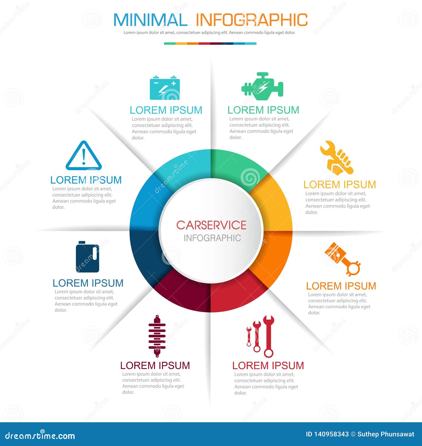 Circle Infographic Elements with Car Service Icon on Full Color ...