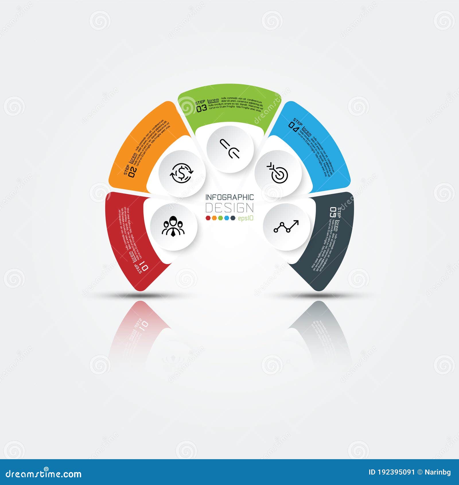 Circle Infographic on Five Options and Three Dimension with Shadow ...