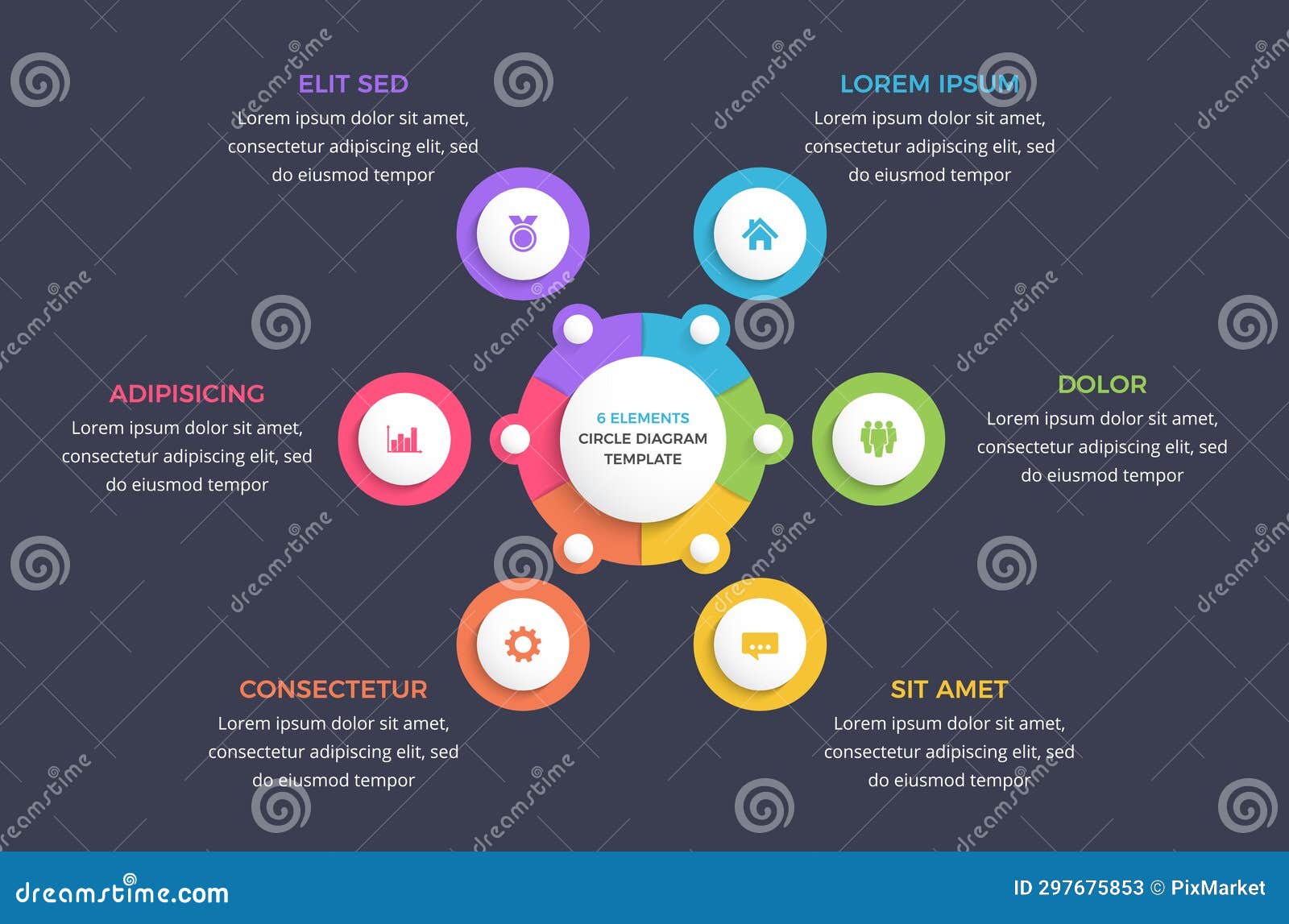 Circle Infographic Template - Six Elements Stock Illustration ...