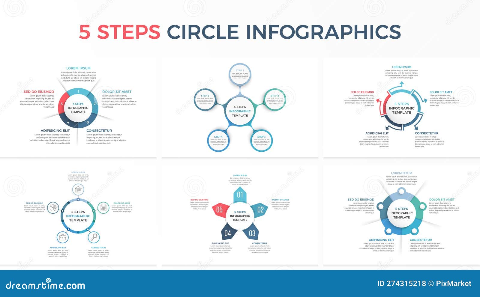 Circle Infographics - 5 Steps Stock Vector - Illustration of ...