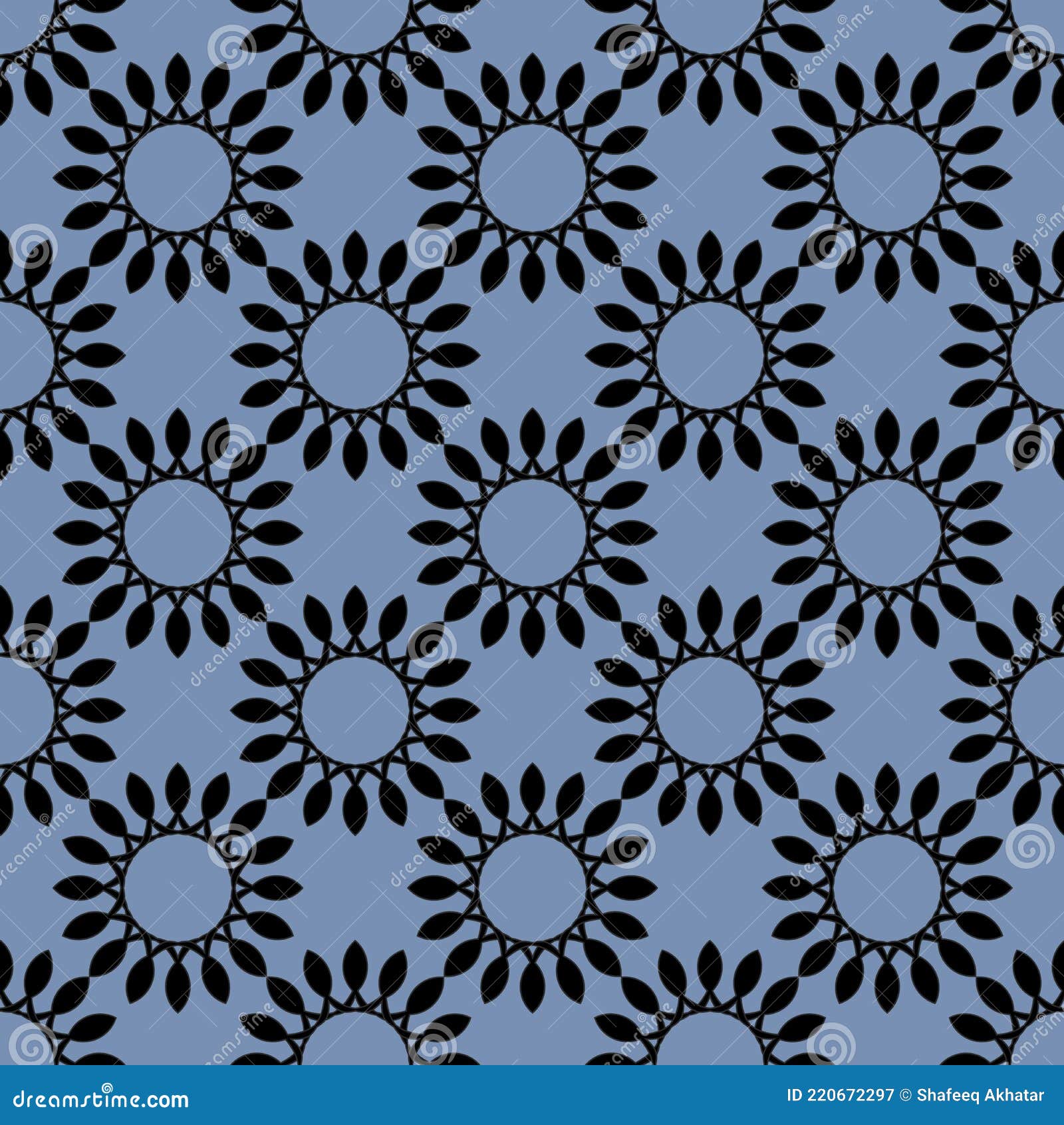 Circle Inspired Seamless Damask Pattern with Blue Background Stock ...