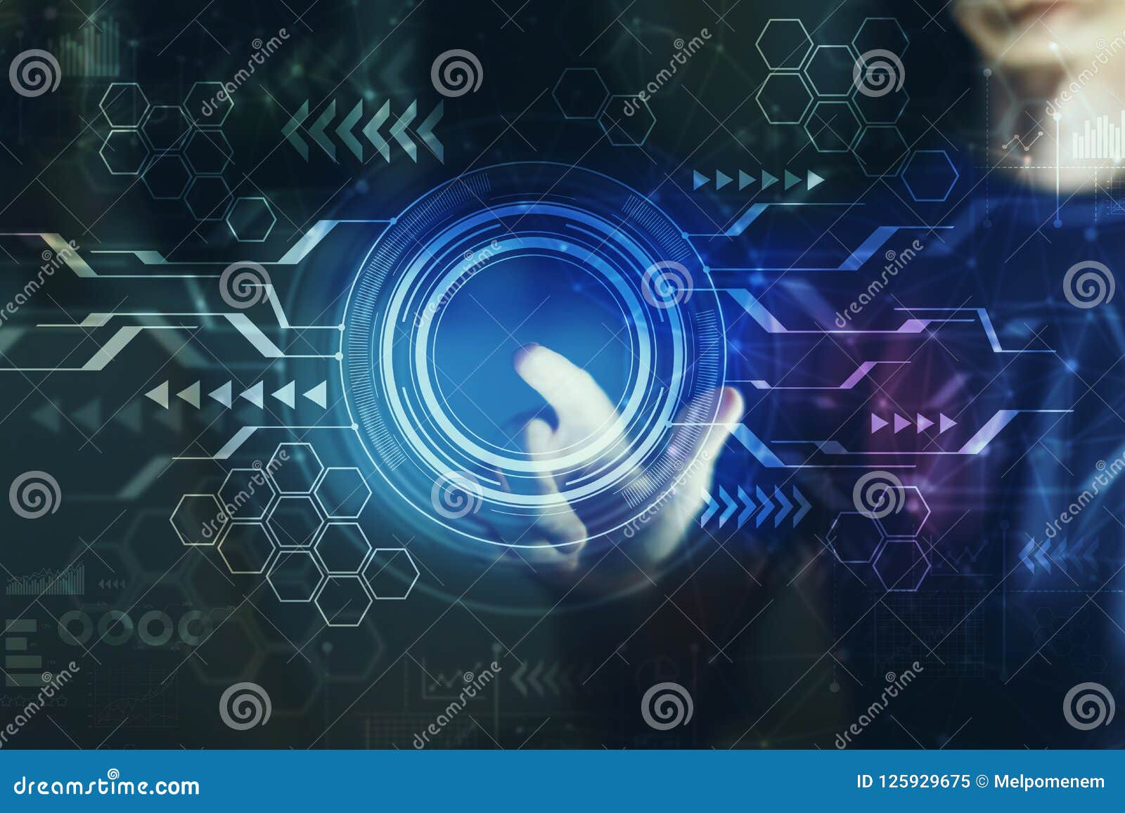 Circle Interface with Young Man Pointing Stock Image - Image of media ...