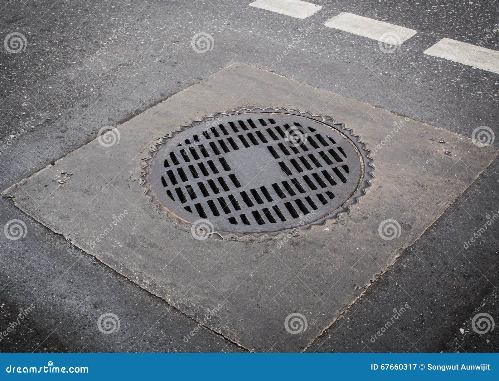 Circle Iron Manhole Cover on Road Floor Stock Image - Image of abstract ...