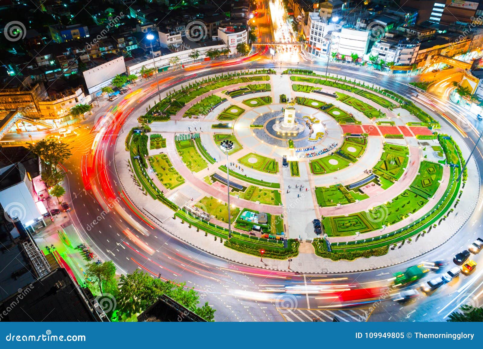 Circle Junction Traffic Road with Car Light Movement Stock Image ...