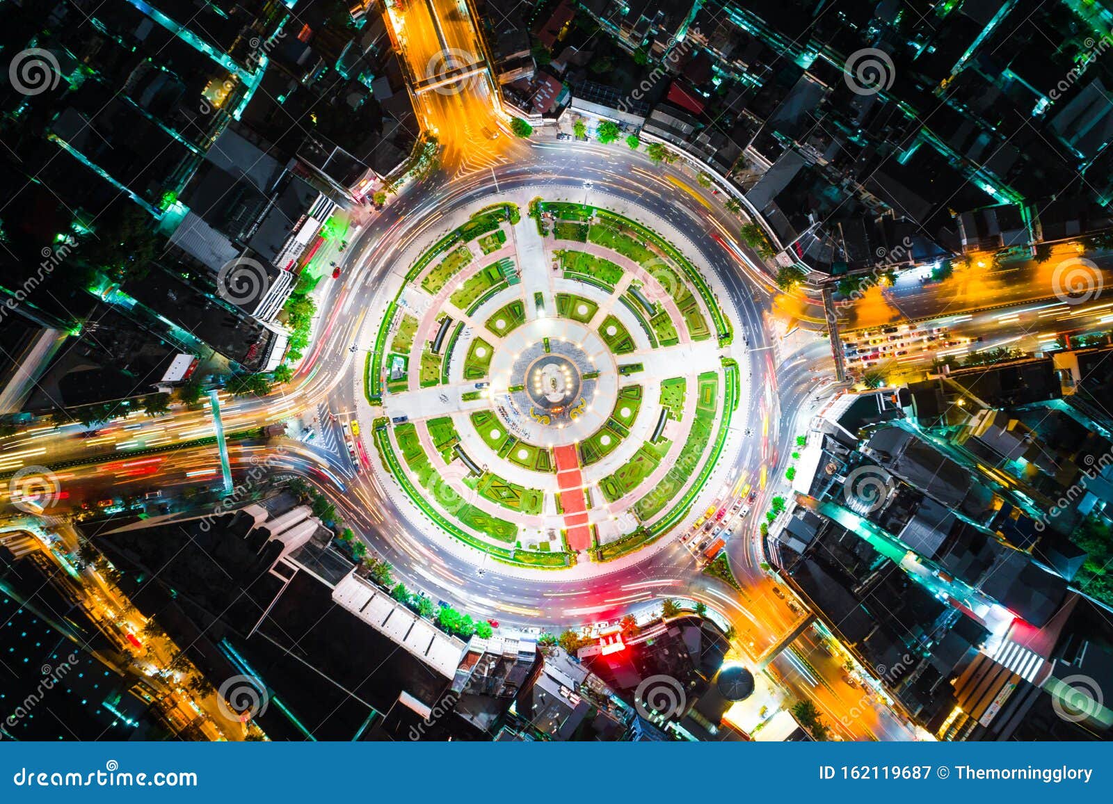 Circle Junction Traffic Road with Car Light Movement Stock Image ...