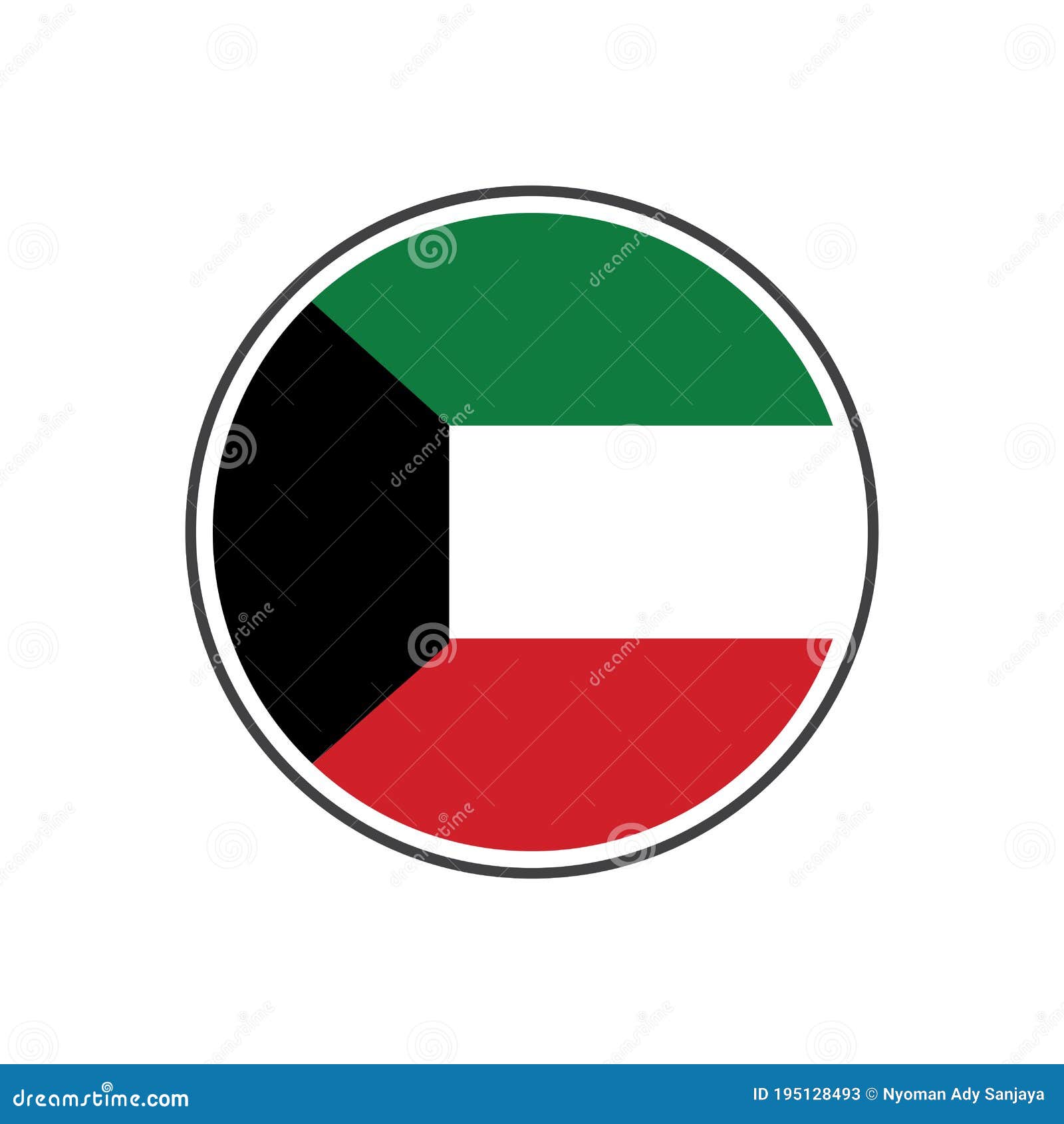Circle Kuwait Flag with Grey Border Vector Illustration Isolated on ...