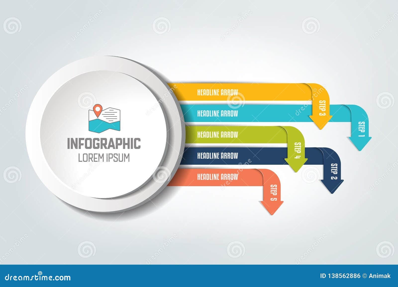 Circle Label with 5 Arrows Infographics Stock Vector - Illustration of ...