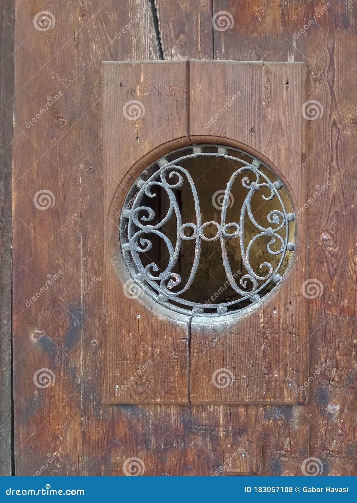 Circle Lattice Window on Wooden Door Stock Photo - Image of outdoor ...