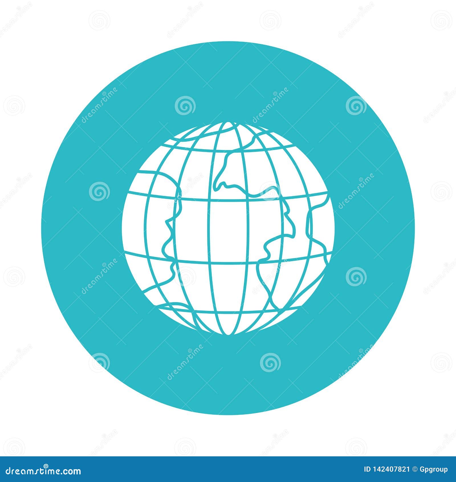 Circle Light Blue With Earth Globe With Meridians And Parallels Cartoon ...