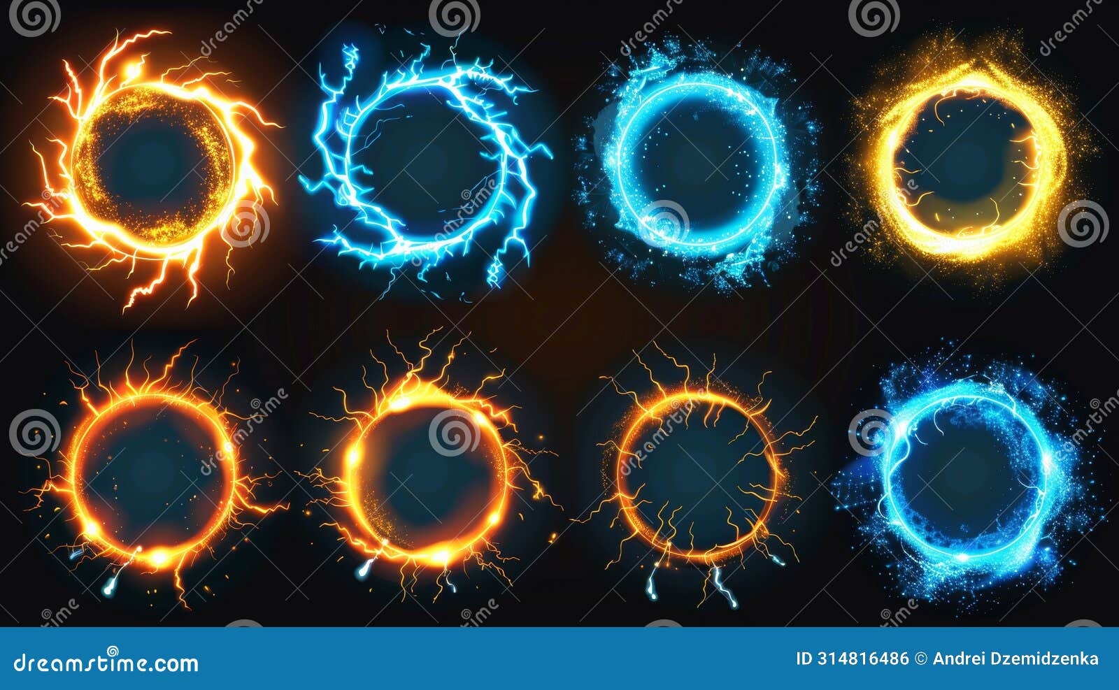 A Circle Lightning Frame Set Isolated on a Transparent Background ...