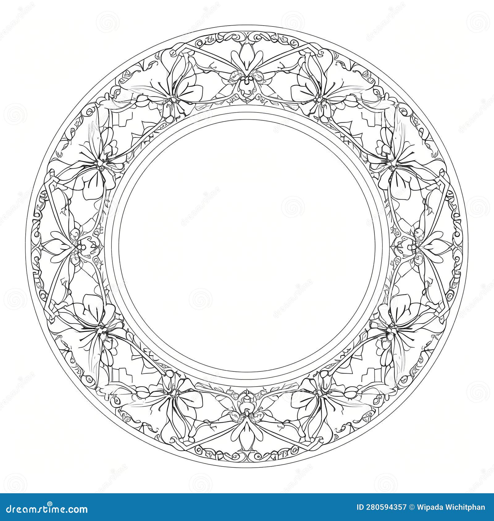 Circle Line Border, Frame with Empty Space, Mandala Pattern, Using Thin ...
