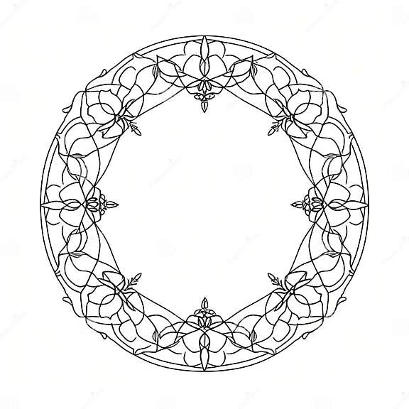 Circle Line Border Frame With Empty Space Mandala Pattern Using Thin