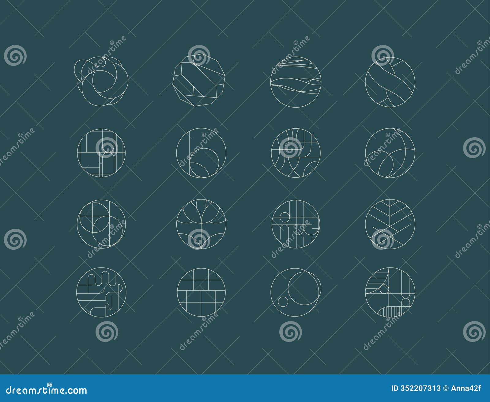 Circle Linear Art Style Icons Turquoise Cartoon Vector | CartoonDealer ...