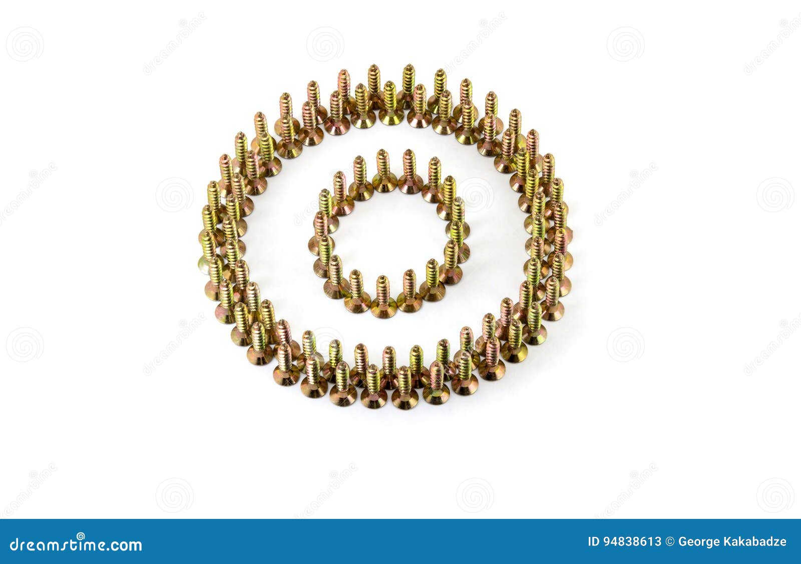 The Circle is Lined with Yellow Avarage Galvanized Screws Isolated on ...