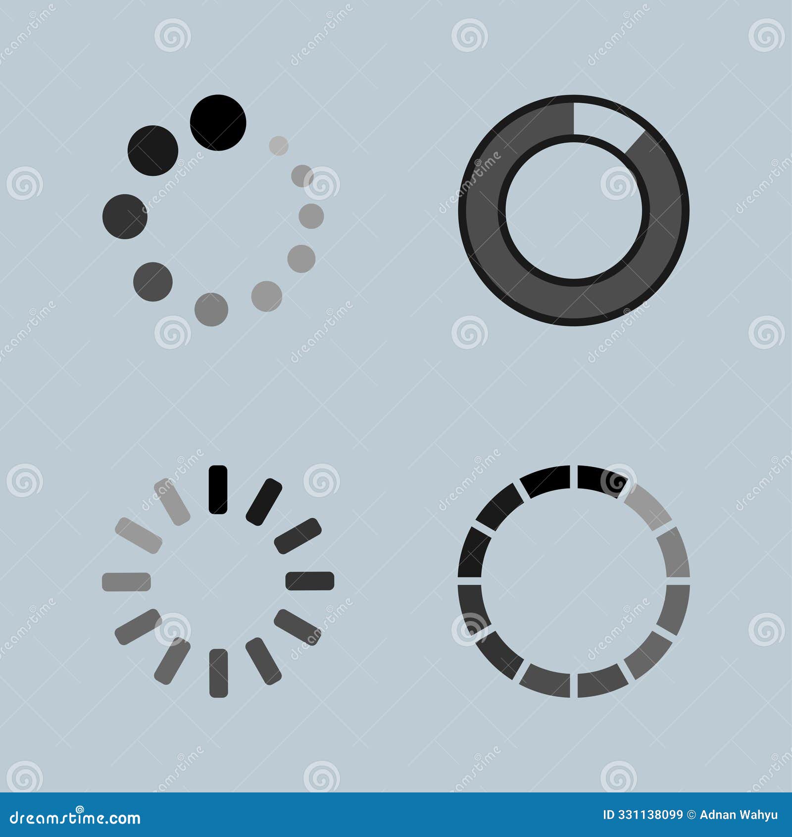 Circle Loading Progress Bars Dark Version Vector Illustration ...