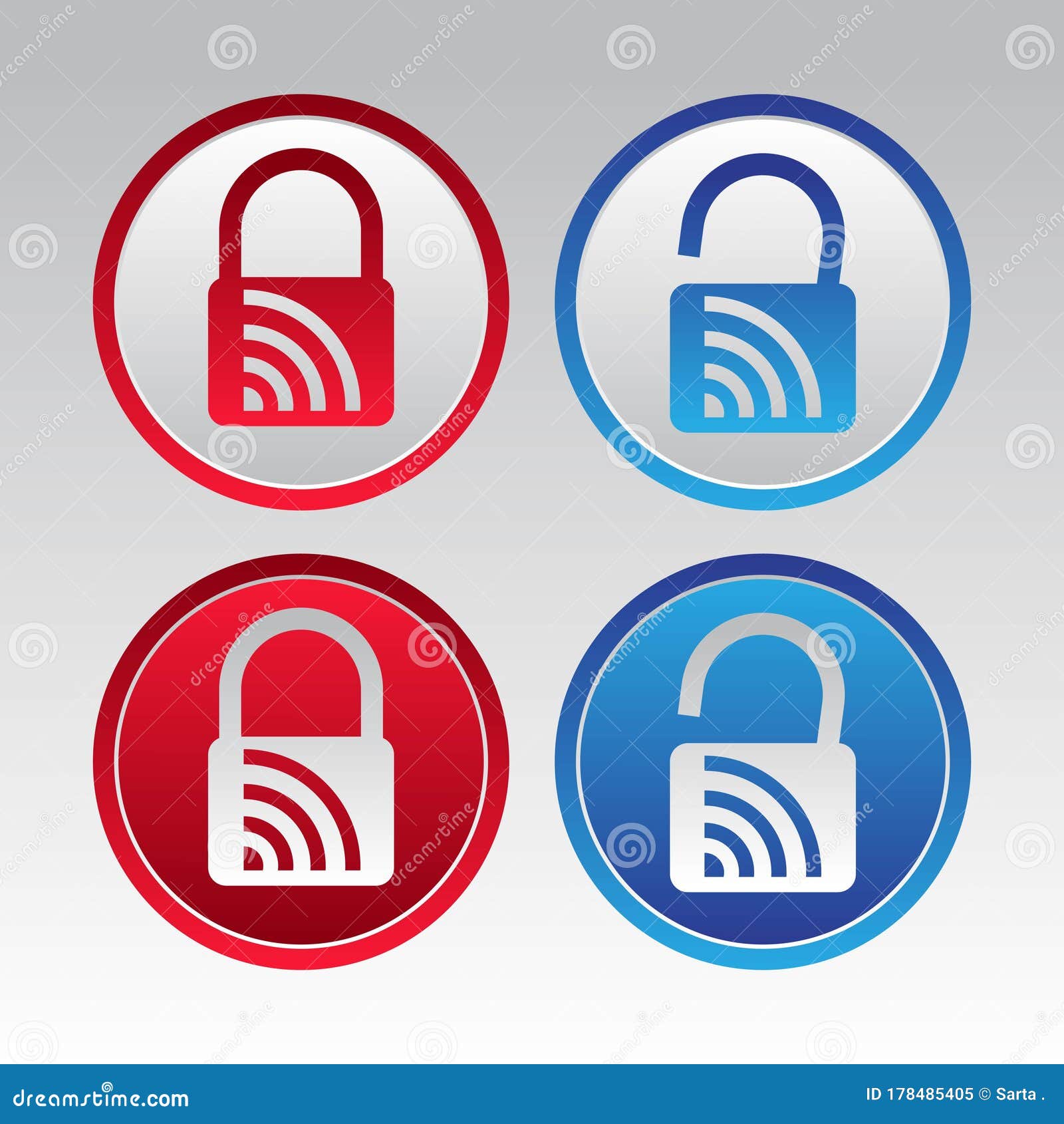 Circle Lock and Unlock Wireless Icon Button Vector Bundle Set Stock ...
