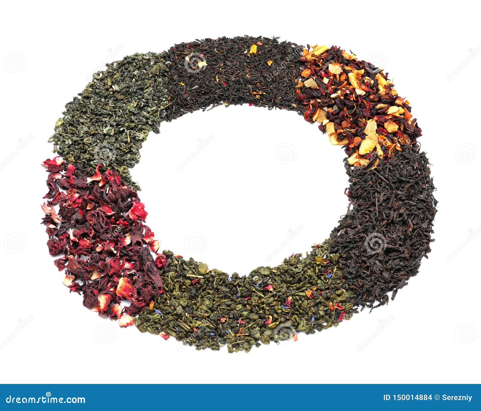 Circle Made of Different Types of Dry Tea Leaves on White Background ...