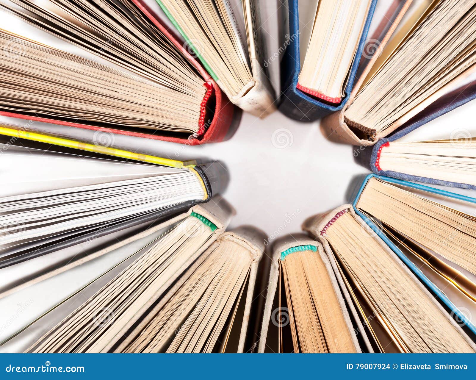 The Circle Made of Old Hardback Books on White Table, Top View. Search ...