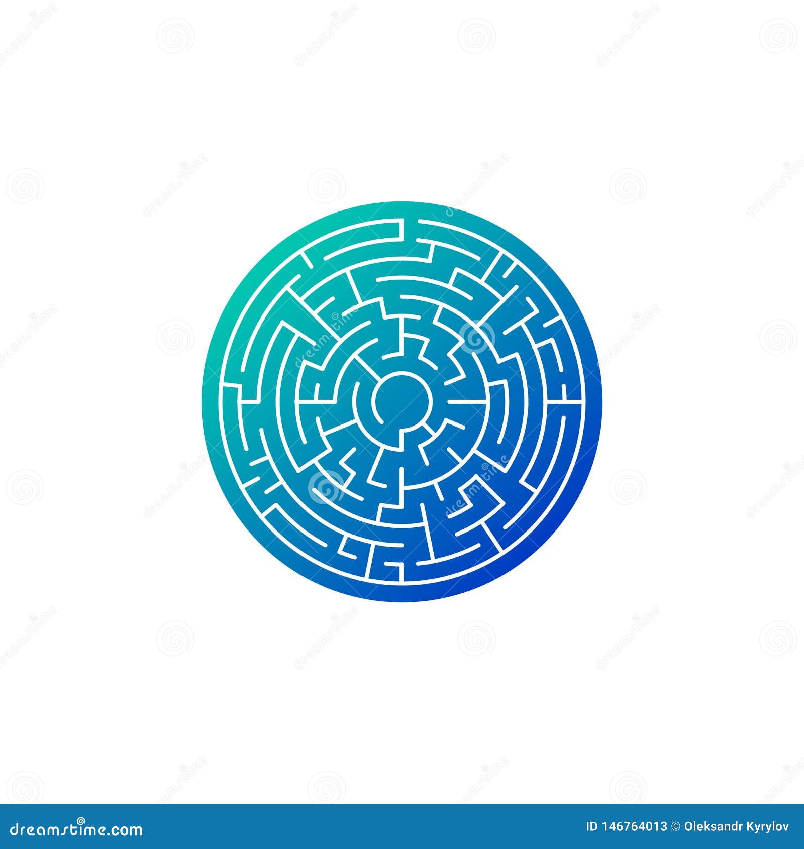 Circle Maze in Blue Gradient Icon, Vector Illustration Isolated on White Background Stock ...