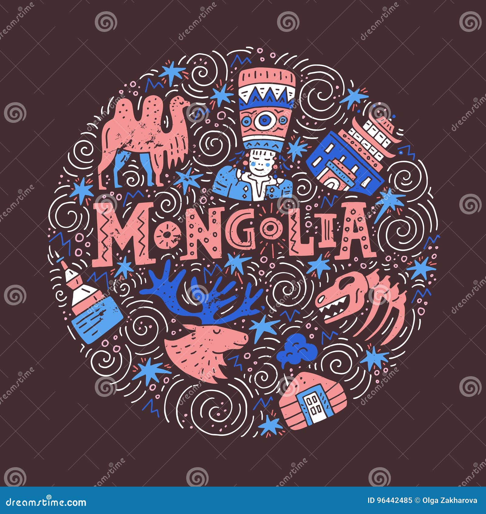 The Circle with Mongolia Symbols Stock Vector - Illustration of culture ...